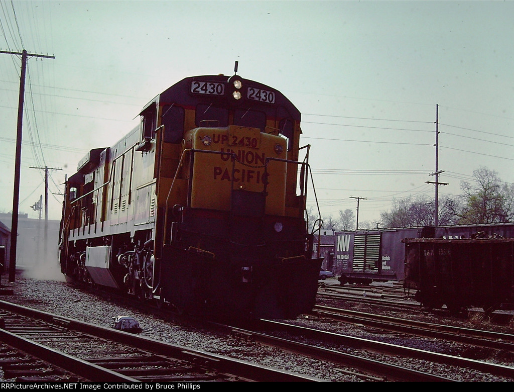 UP run through freight with C30-7 UP 2430 - Muncie, IN - 1980